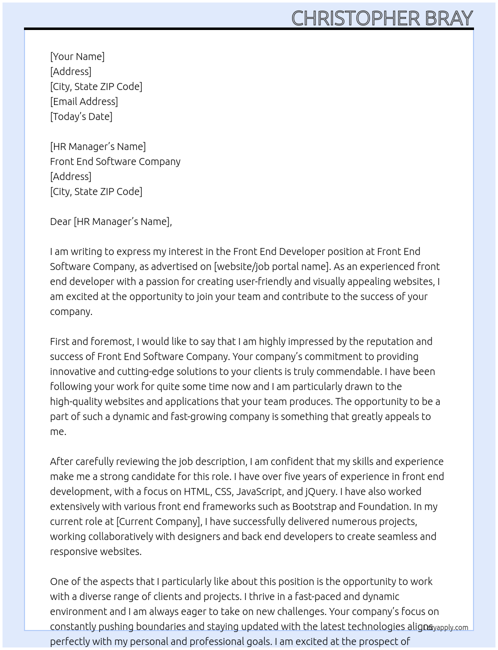 Cover letter for front end developer - LazyApply