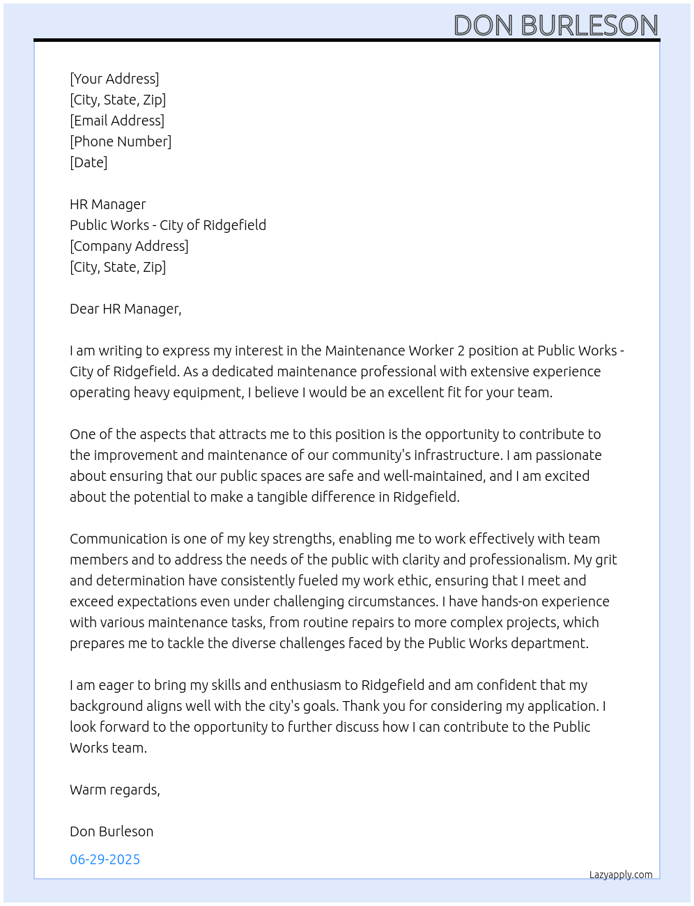 Cover letter for maintenance worker 2 - LazyApply