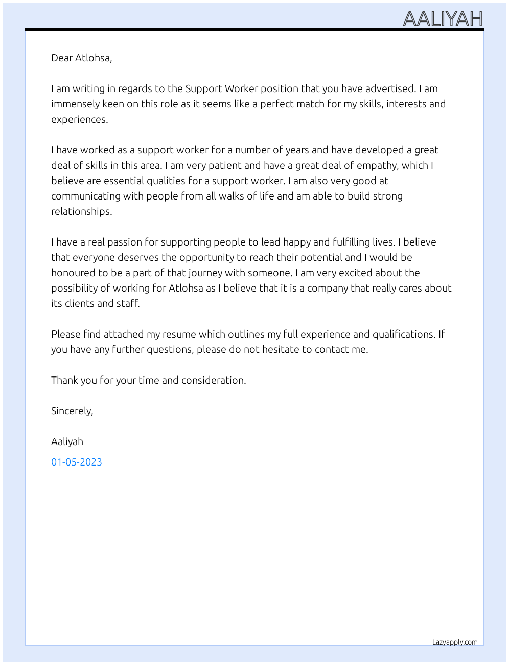 Cover Letter For Support Worker LazyApply