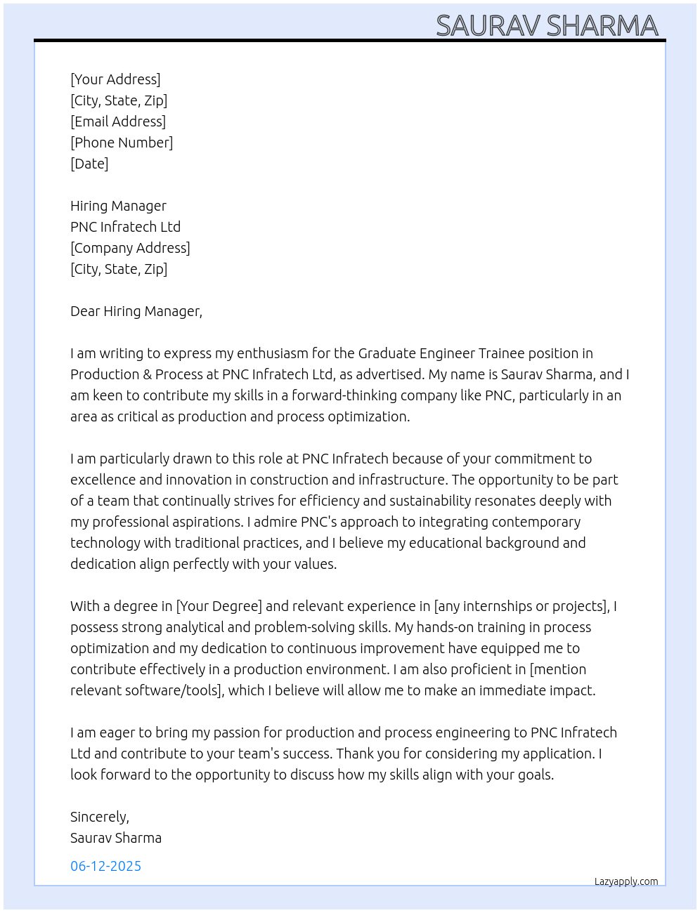 Cover letter for production process - LazyApply