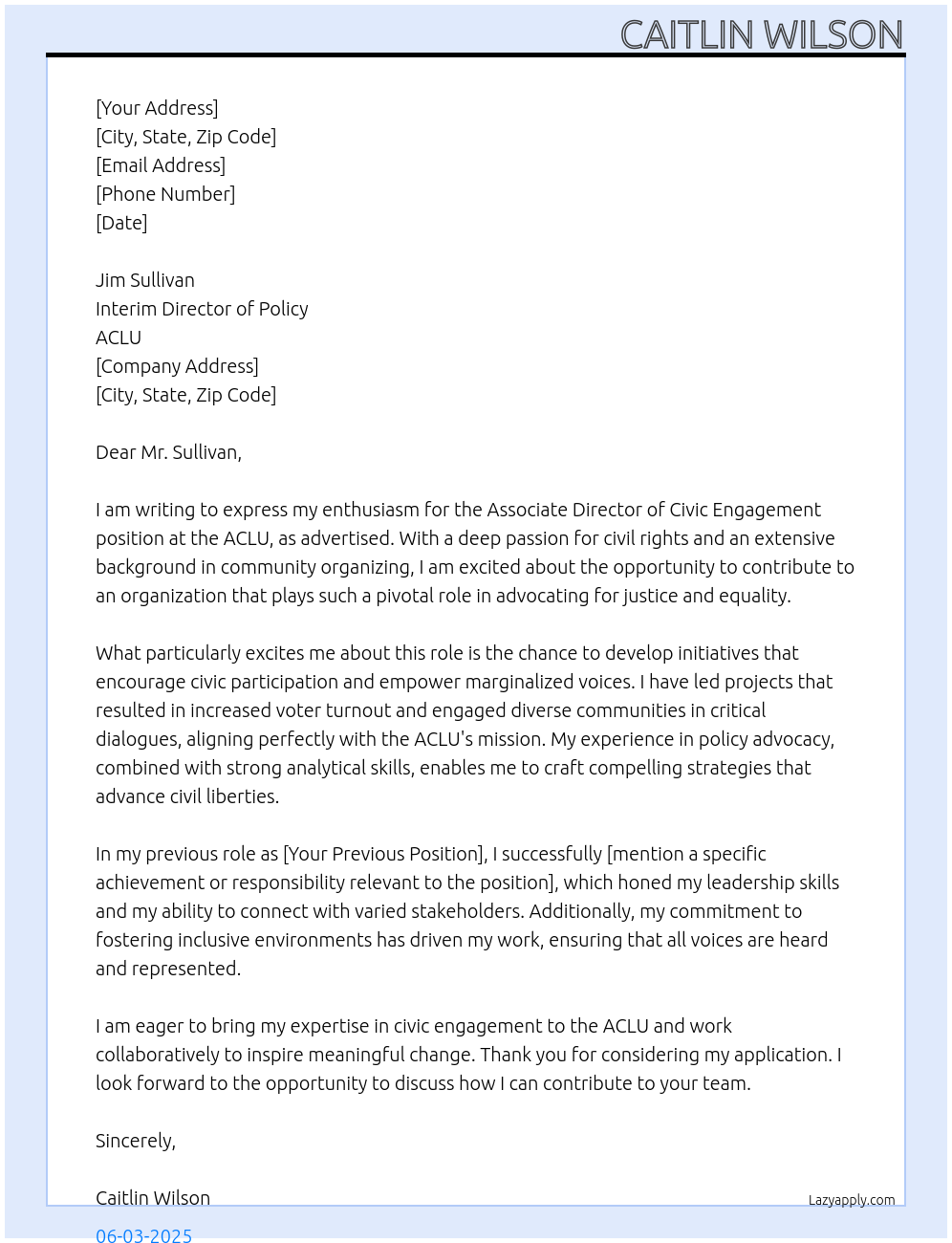Cover letter for associate director of civic engagement - LazyApply