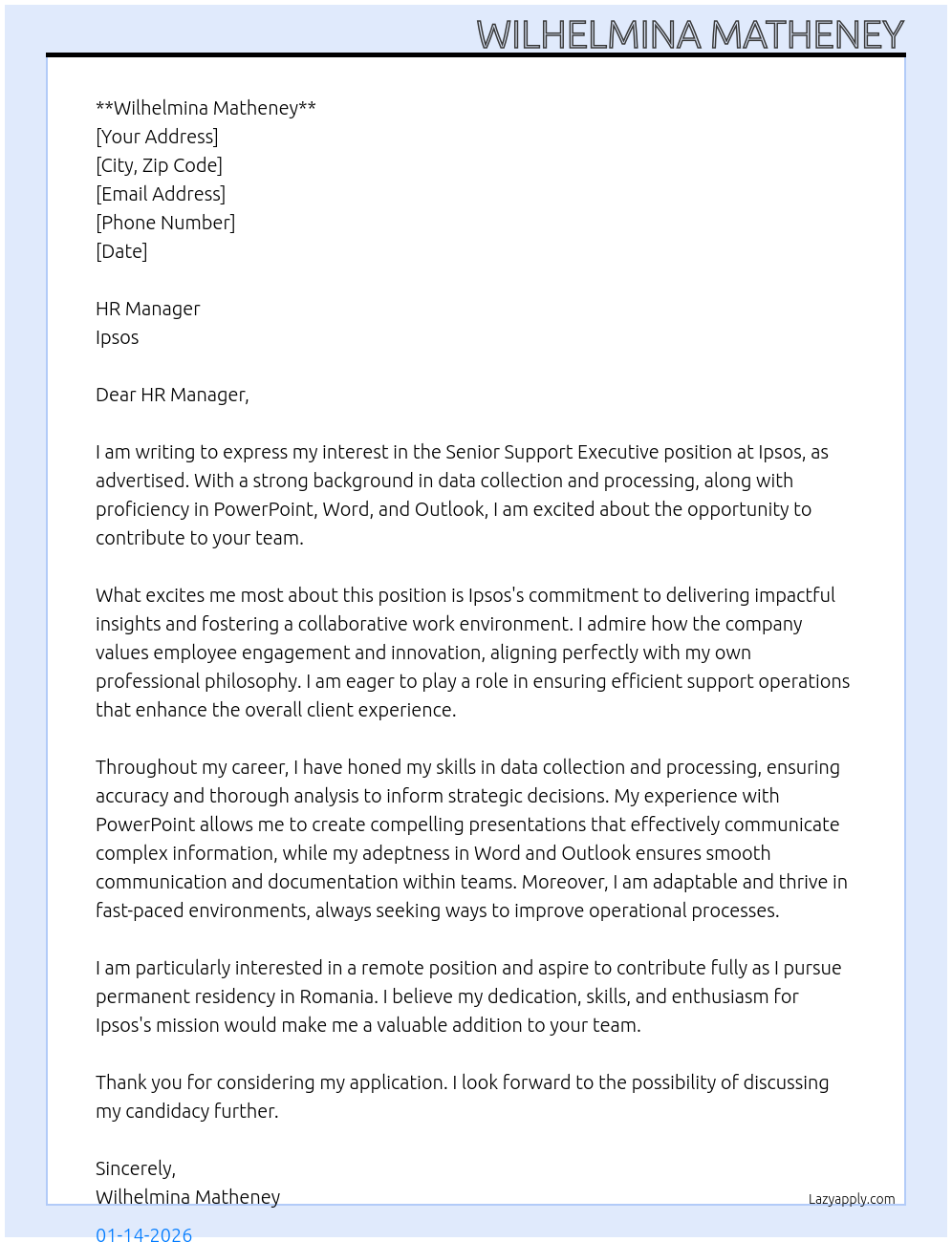 Cover letter for senior support executive - LazyApply