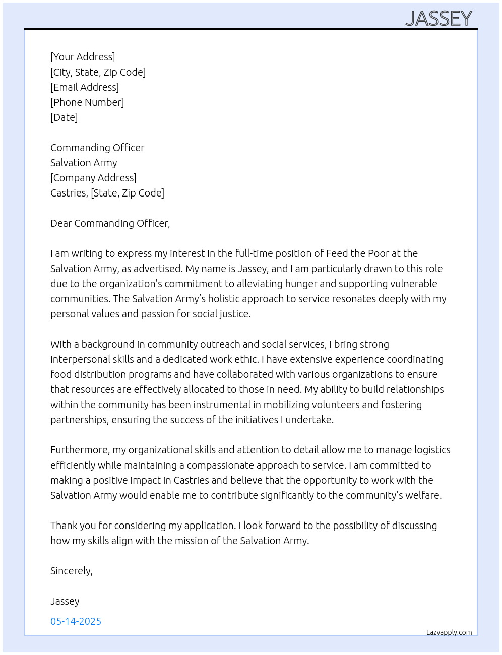 Cover letter for feed the poor - LazyApply