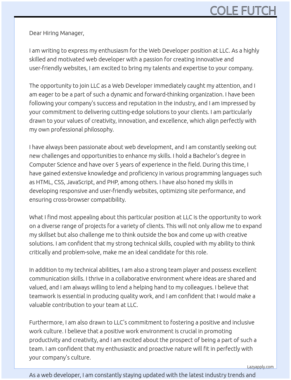 Cover letter for llc - LazyApply