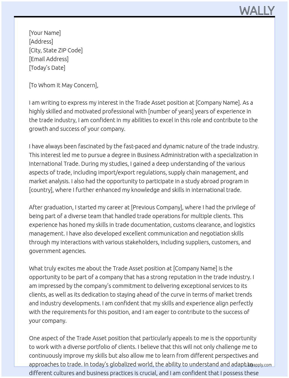 Cover letter for trade assinet - LazyApply