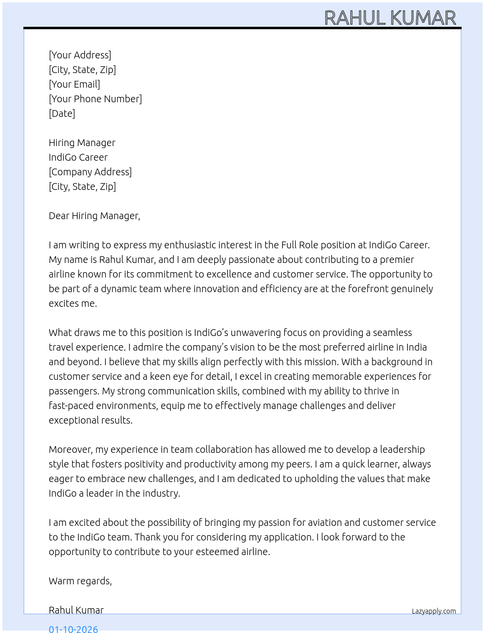 Cover letter for indigo career - LazyApply