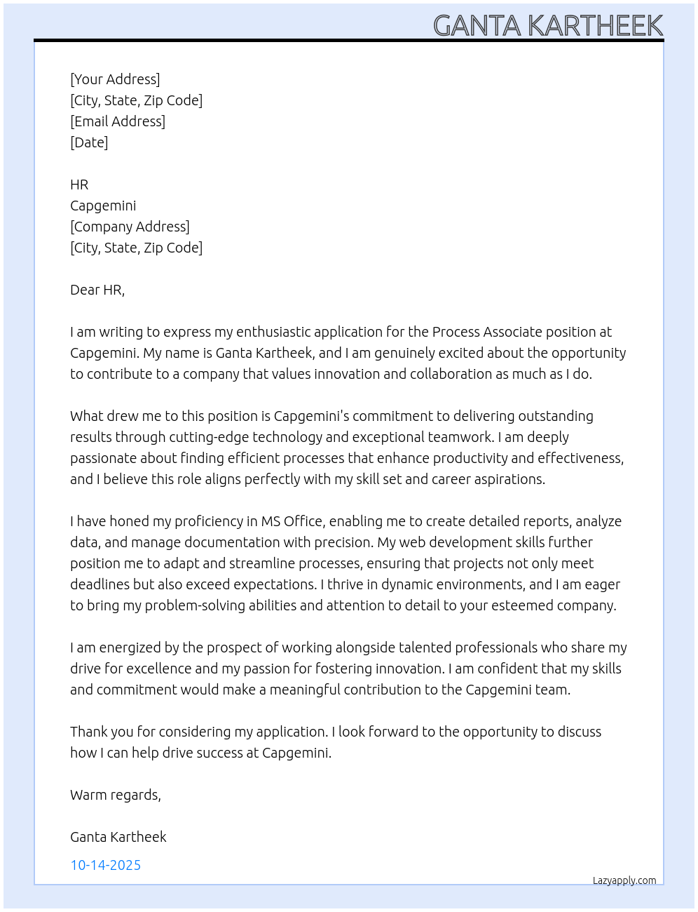 Cover letter for Capgemini - LazyApply