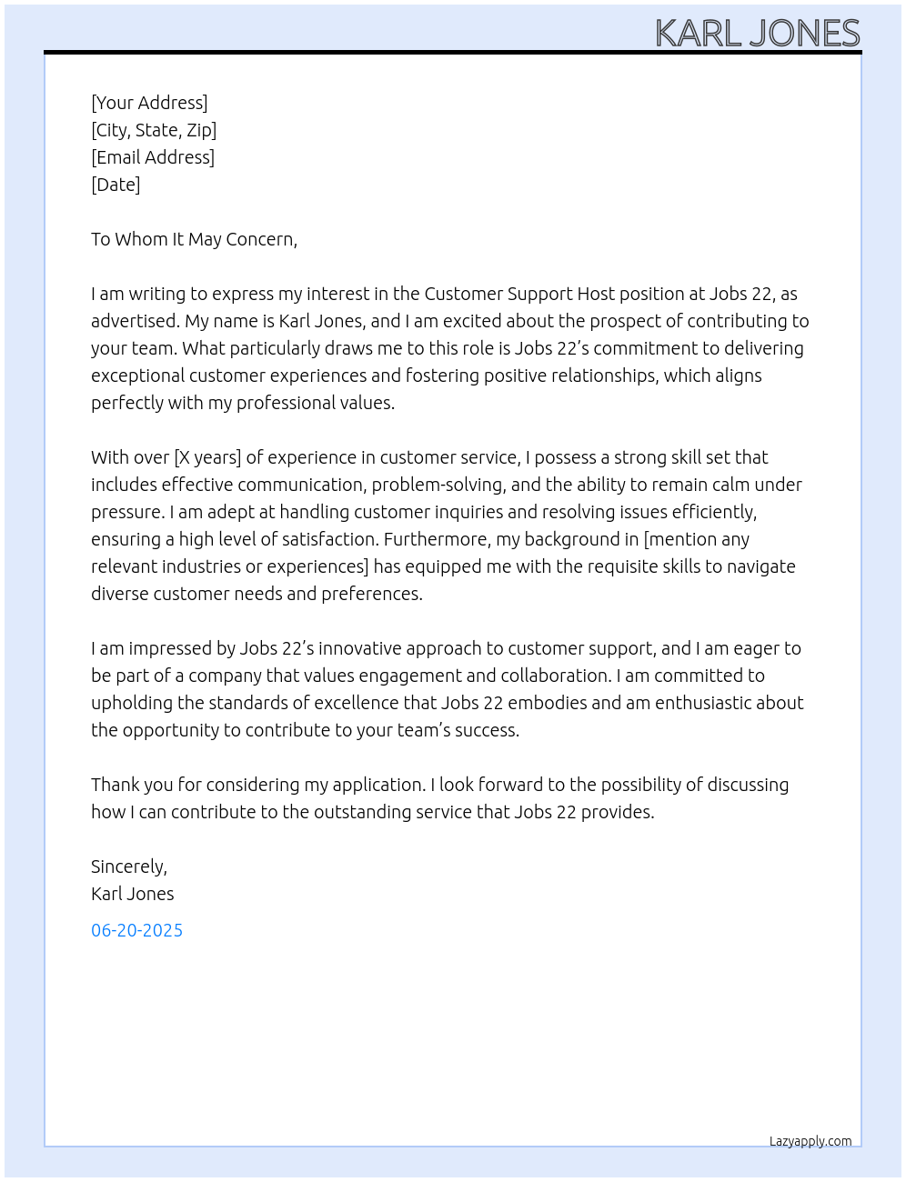Cover letter for customer support host - LazyApply