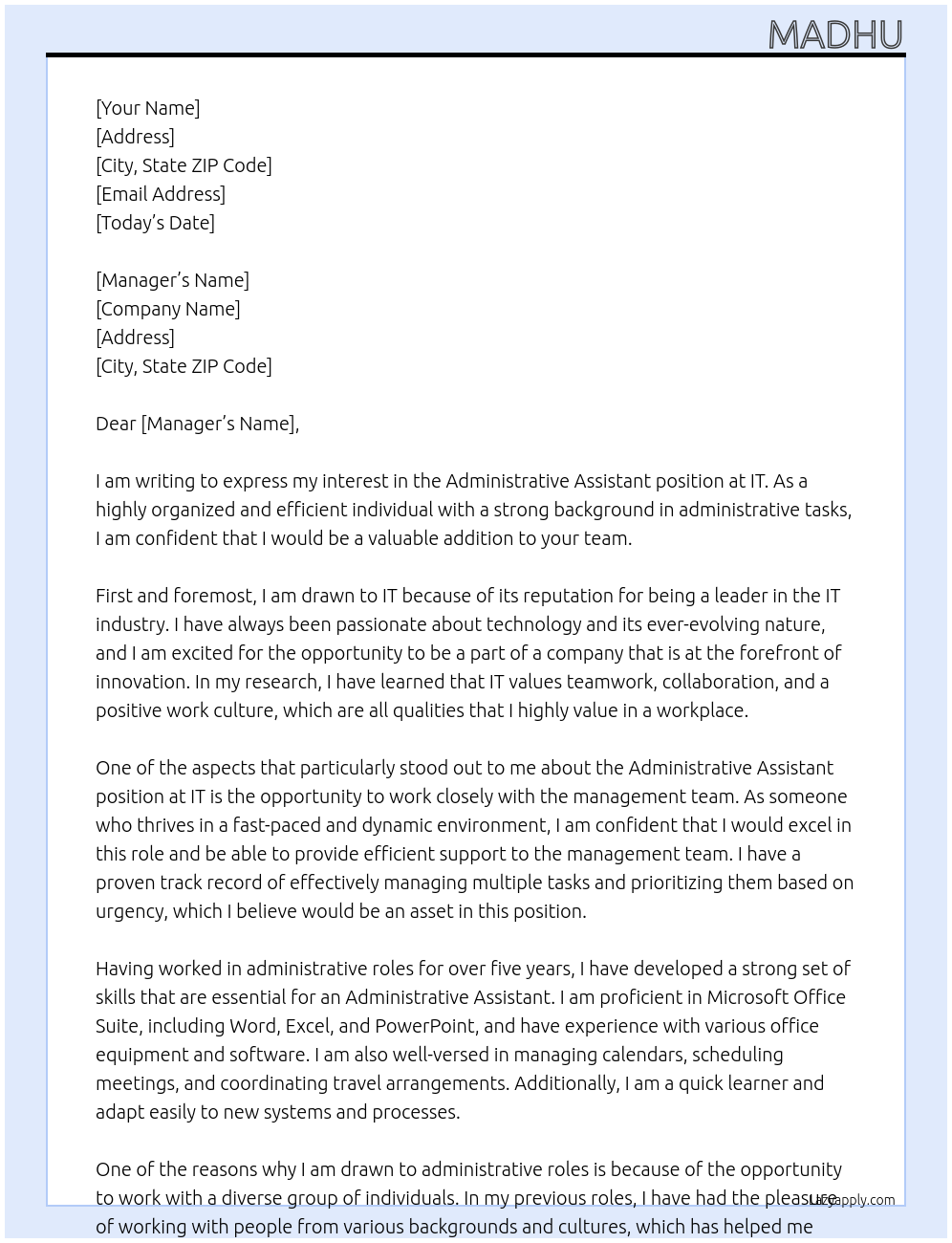 Cover letter for it - LazyApply
