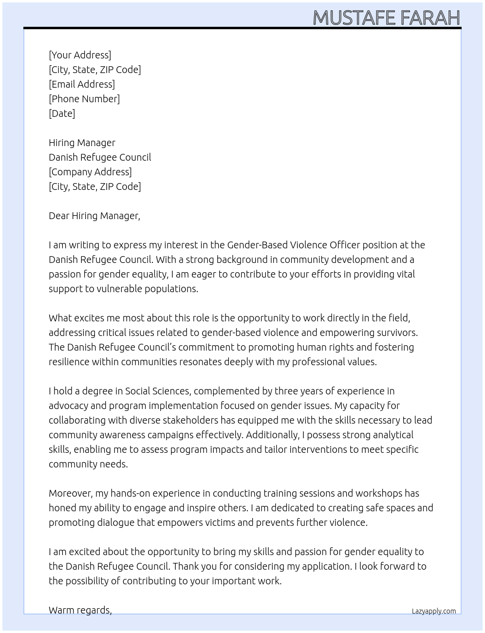 Cover letter for gender based violence officer - LazyApply