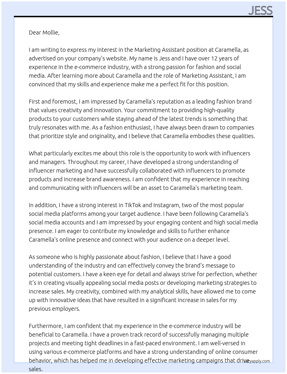 Cover letter for marketing assistant - LazyApply