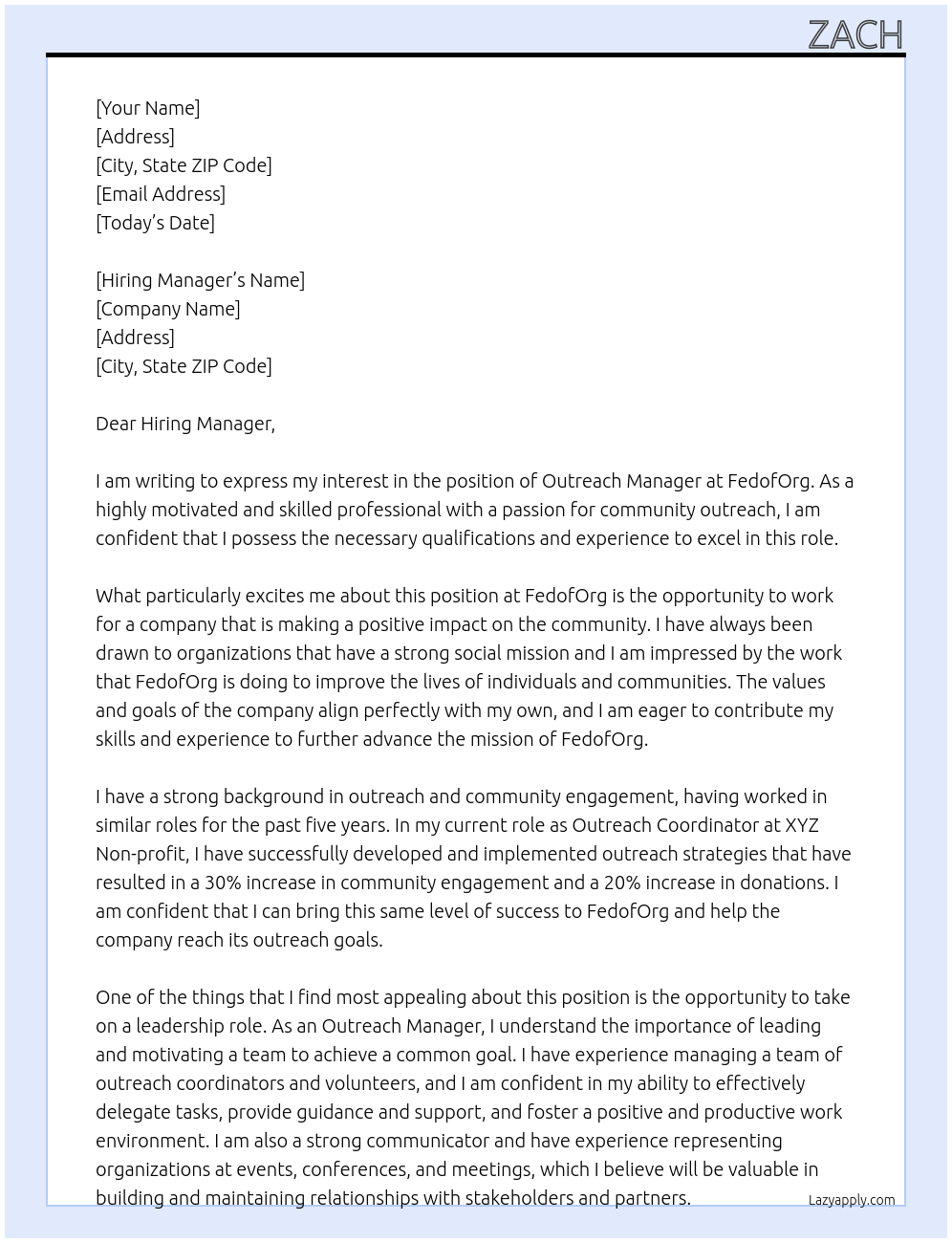 Cover letter for outreach manager - LazyApply