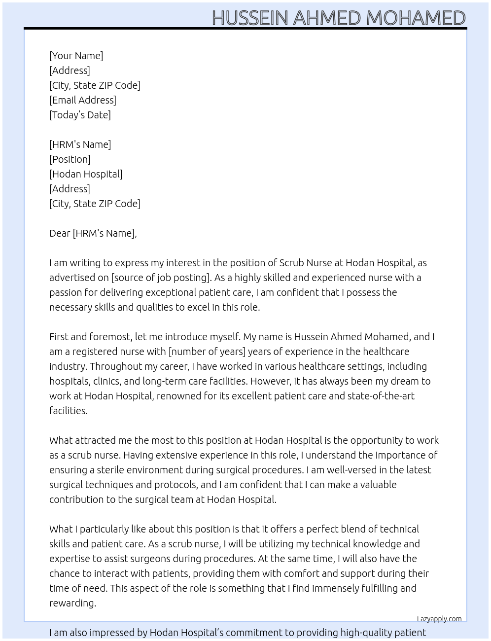 Cover letter for scrub nurse - LazyApply