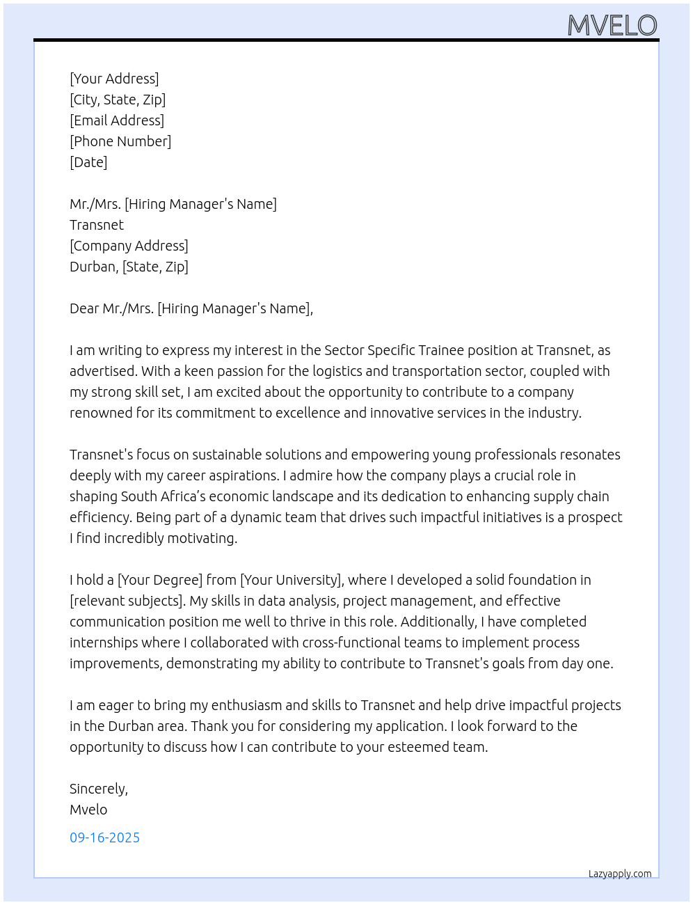 Cover letter for sector specific trainee - LazyApply