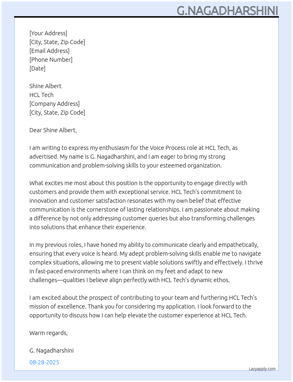Cover letter for hcl tech - LazyApply