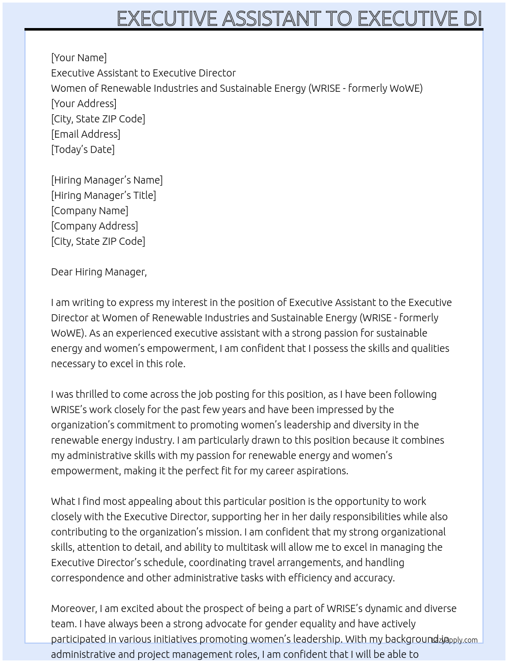 Cover letter for executive assistant to executive director - LazyApply