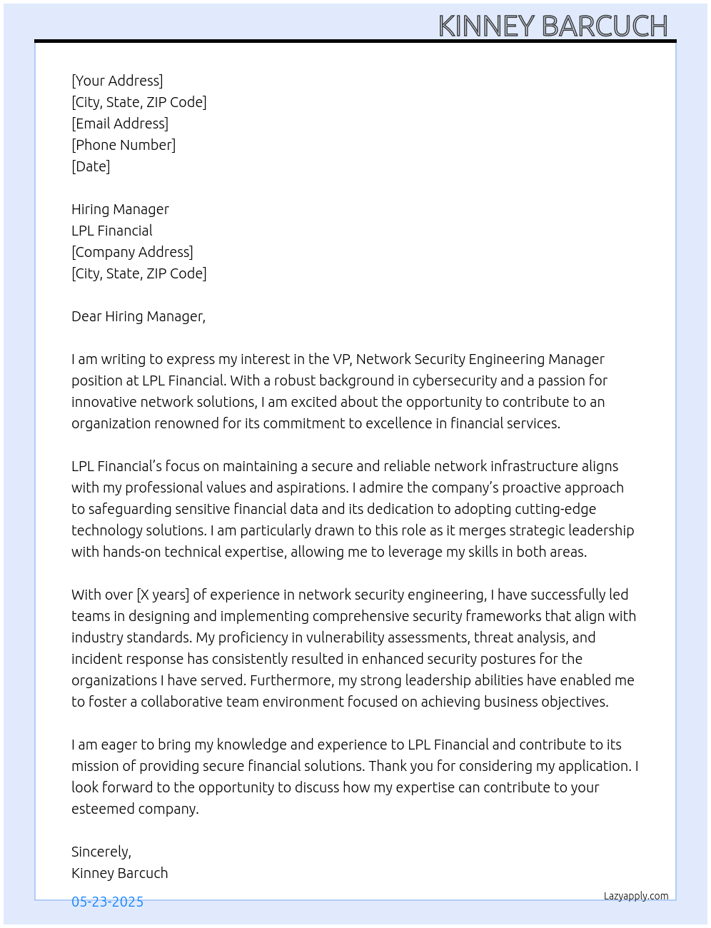 Cover letter for vp. network security engineering manager - LazyApply