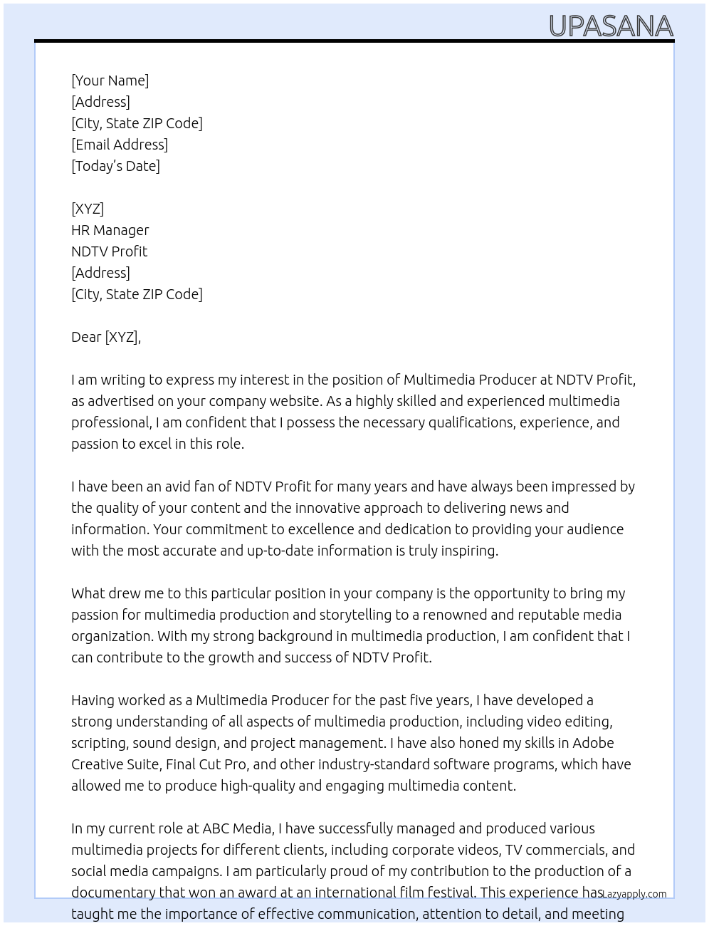 Cover letter for application for multimedia producer - LazyApply
