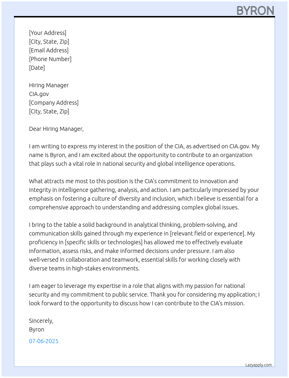 Cover letter for the cia - LazyApply