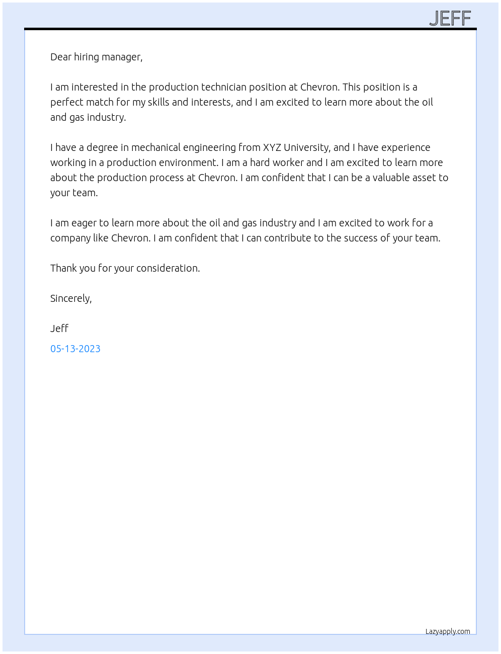 Cover letter for production technician - LazyApply