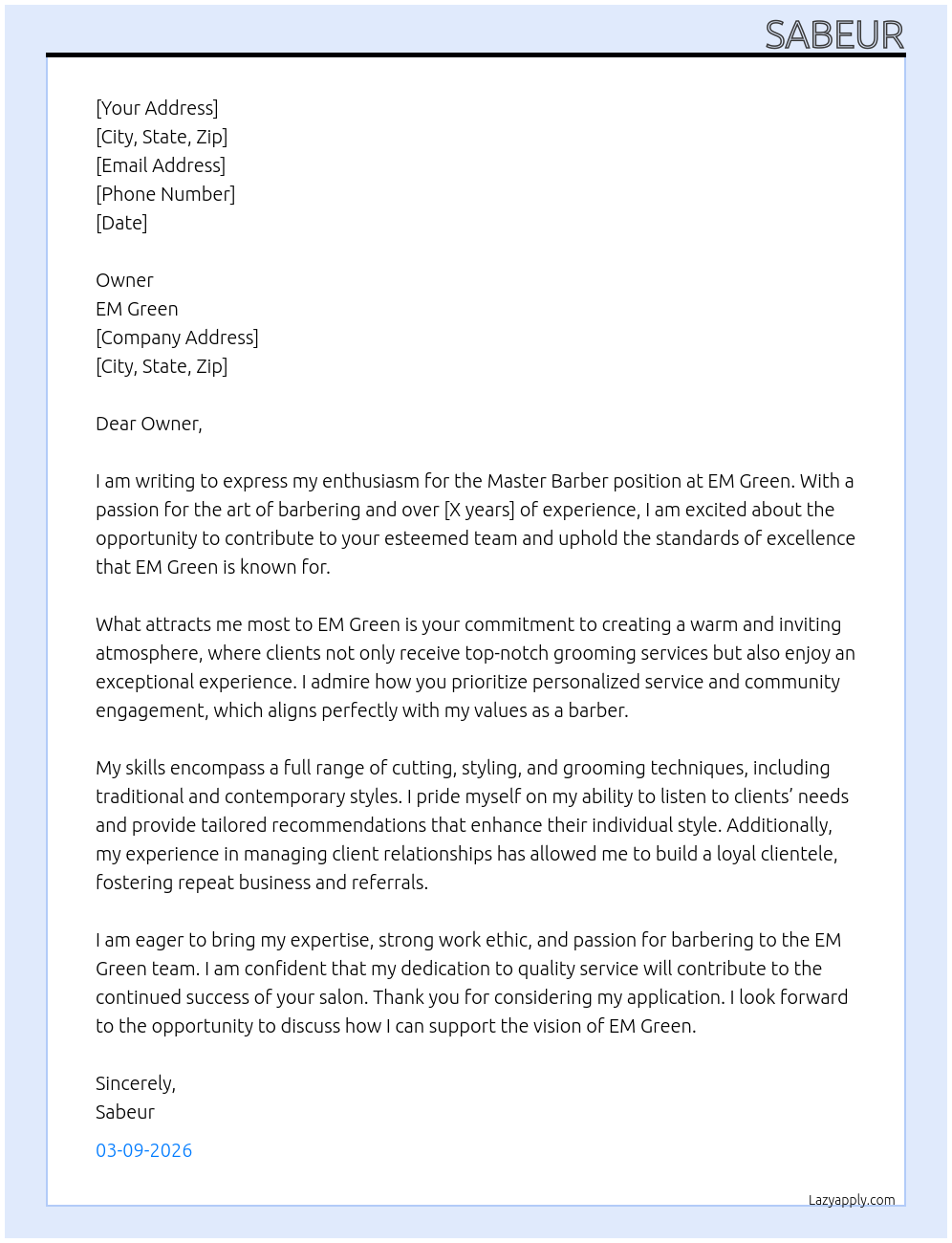Cover letter for master barber - LazyApply