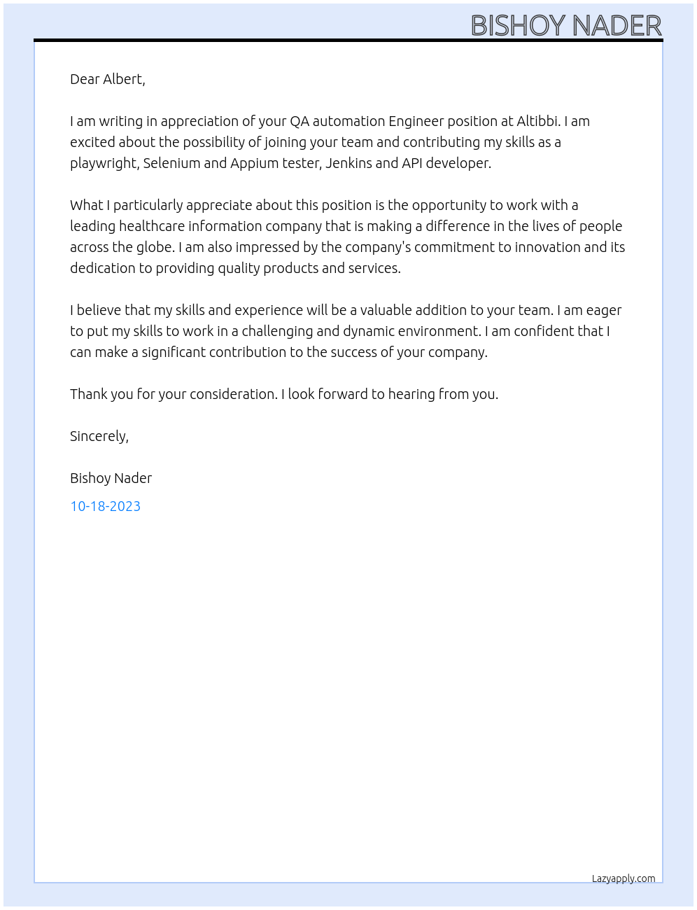 Cover letter for qa automation engineer - LazyApply