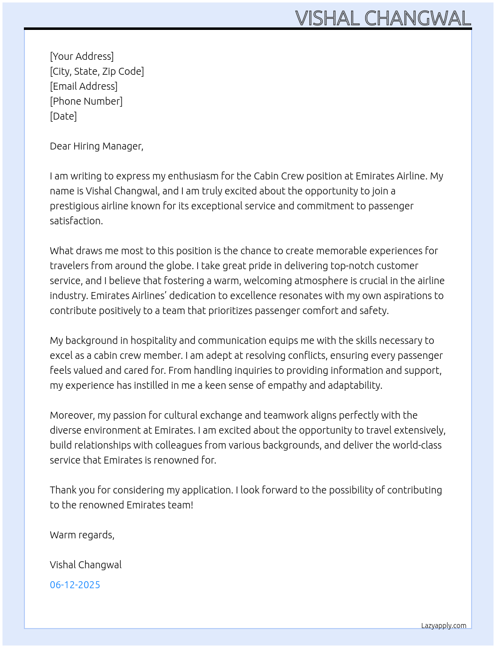 Cover letter for cabin crew - LazyApply