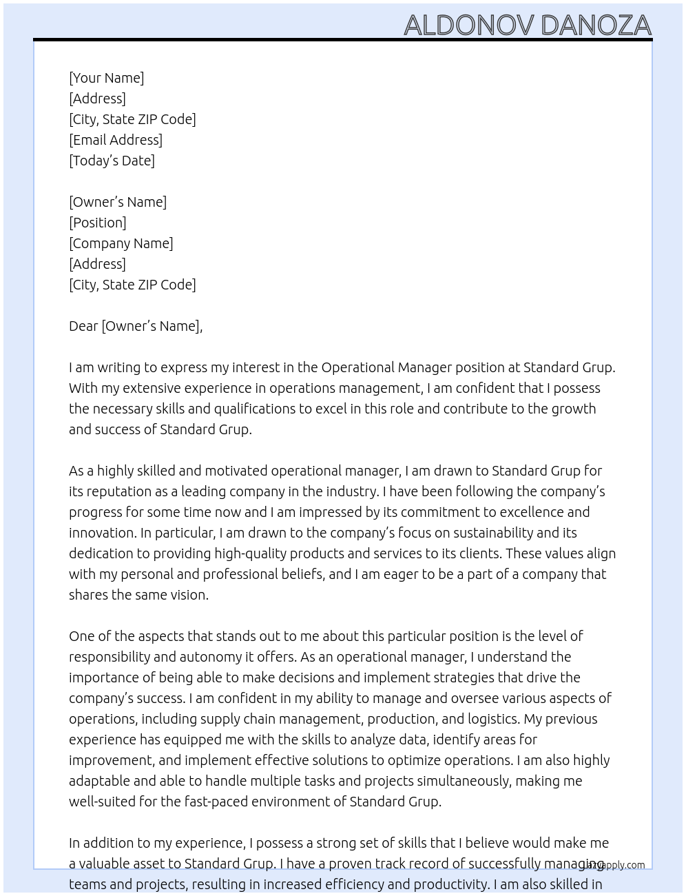 Cover letter for operational manager - LazyApply