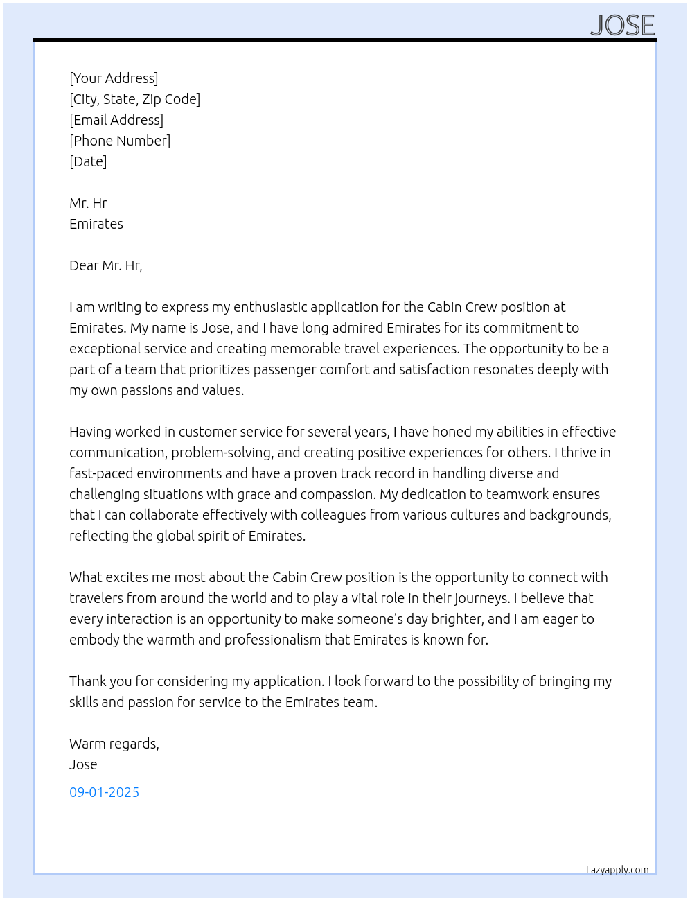 Cover letter for emirates cabin crew - LazyApply