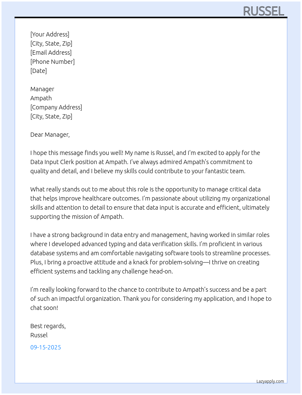 Cover letter for data input clerk - LazyApply