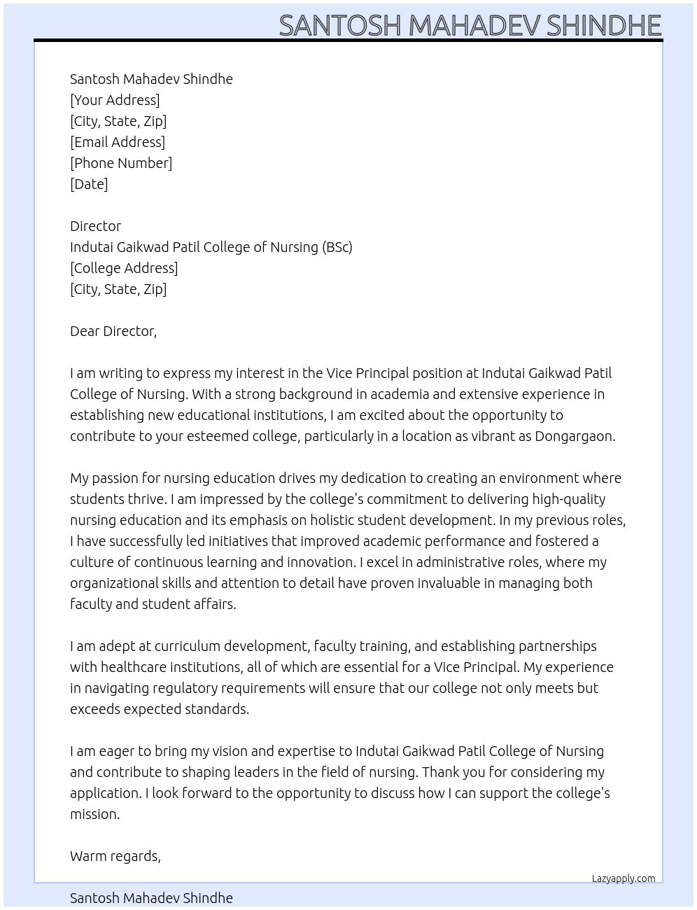 Cover letter for vice principal - LazyApply