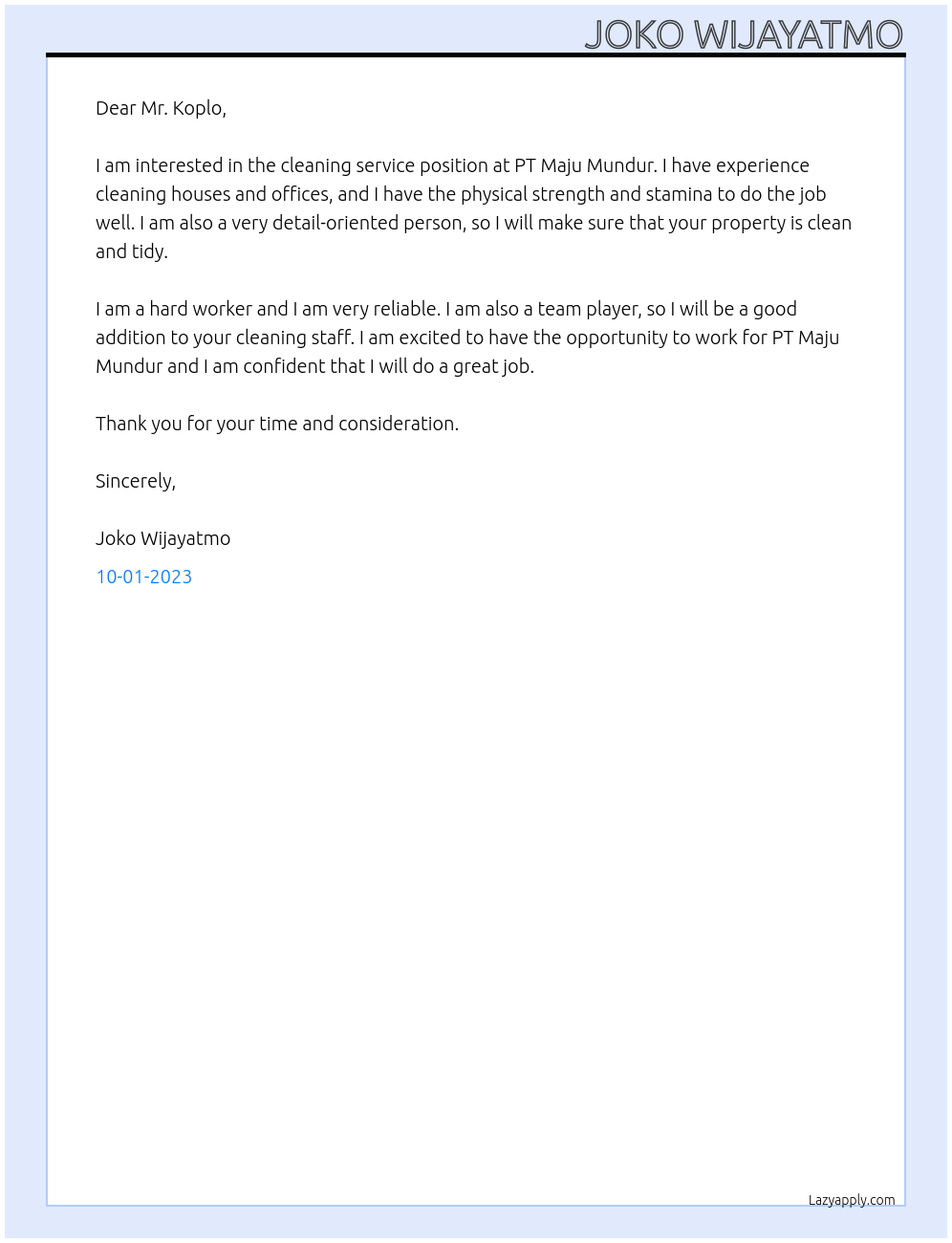 Cover letter for cleaning service - LazyApply