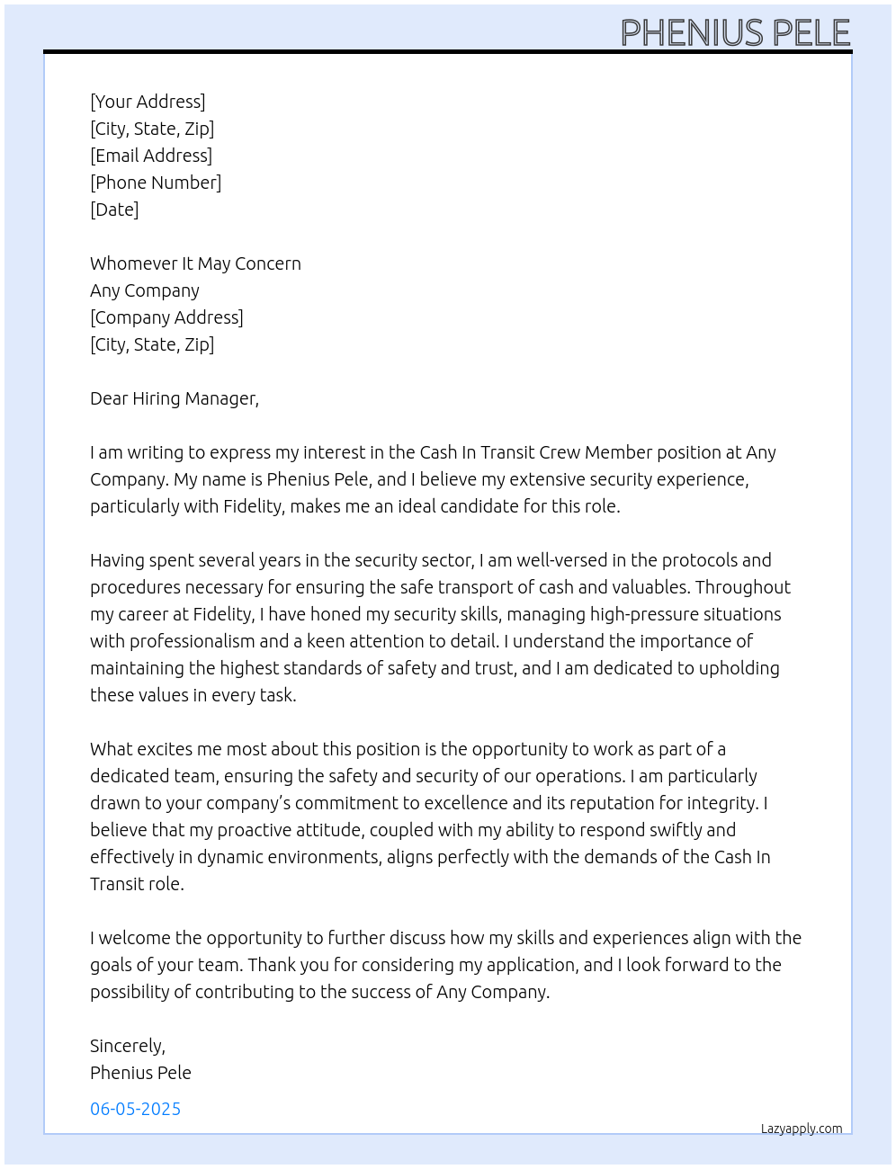 Cover letter for cash in transit crew member - LazyApply