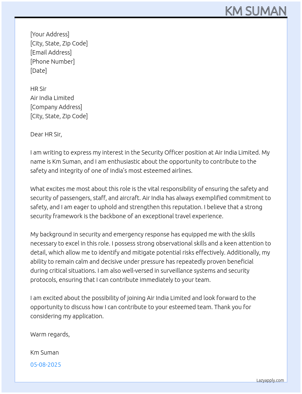 Cover letter for security officers - LazyApply