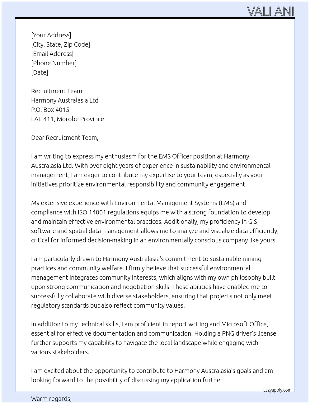 Cover letter for ems officer - LazyApply