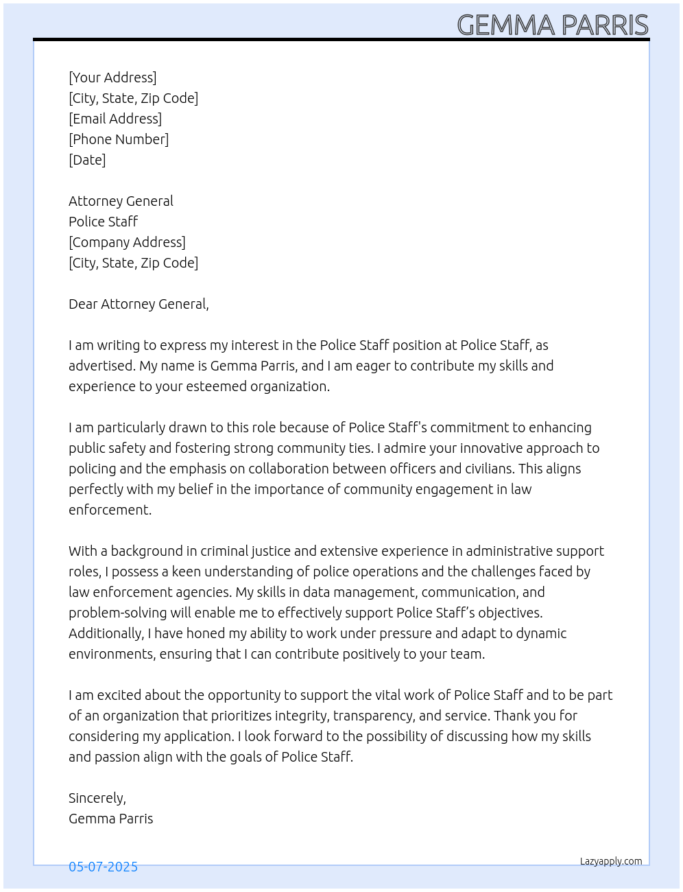 Cover letter for police staff - LazyApply