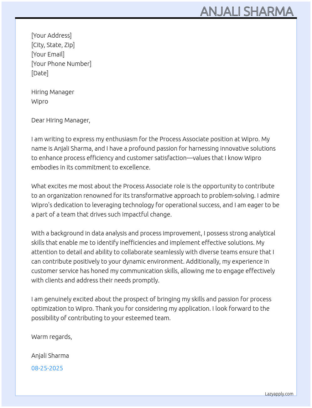 Cover letter for wipro - LazyApply