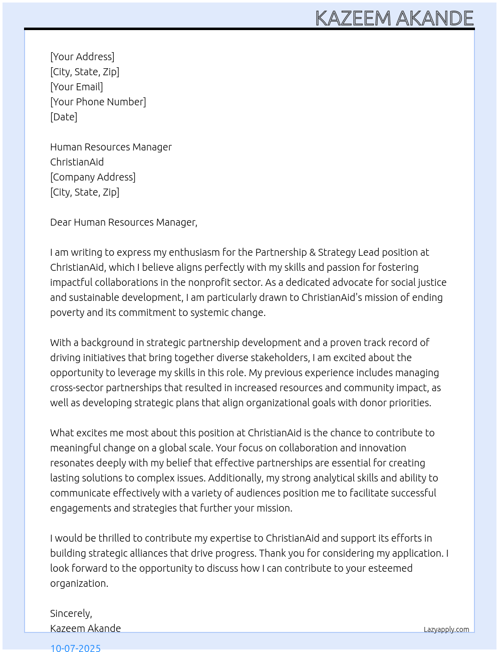 Cover letter for partnership & strategy lead - LazyApply