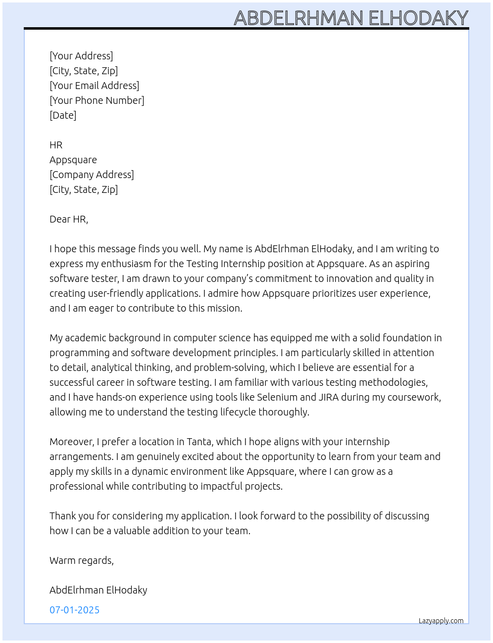 Cover letter for testing - LazyApply