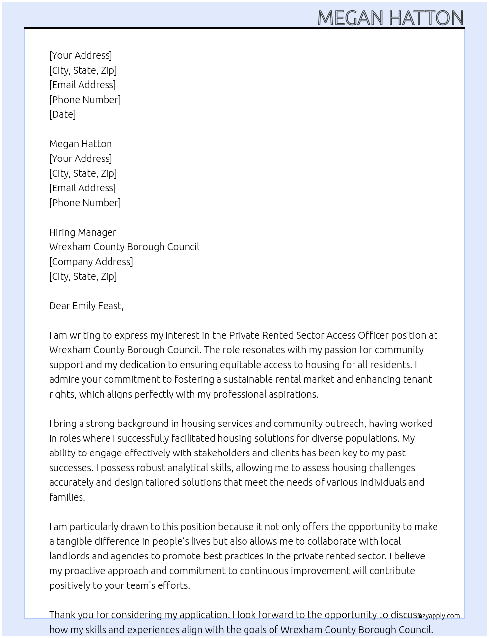 Cover letter for private rented sector access officer - LazyApply