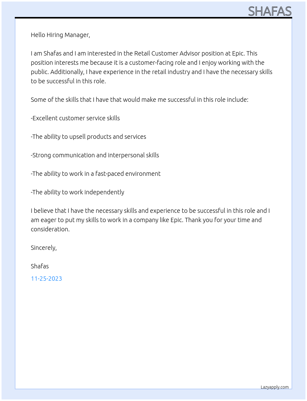 Cover letter for epic - LazyApply
