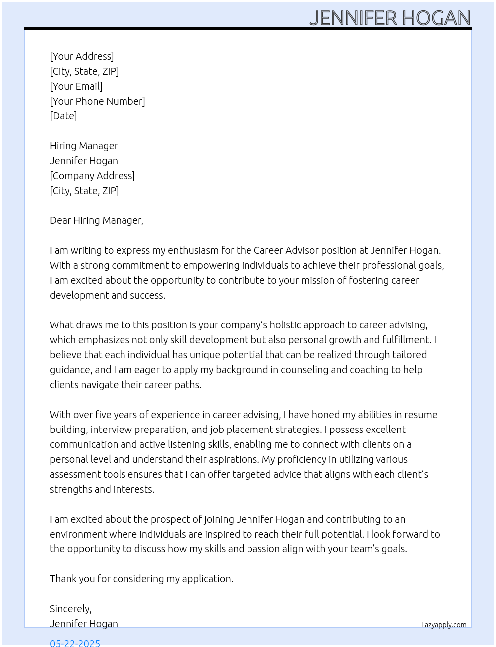 Cover letter for career advisor - LazyApply