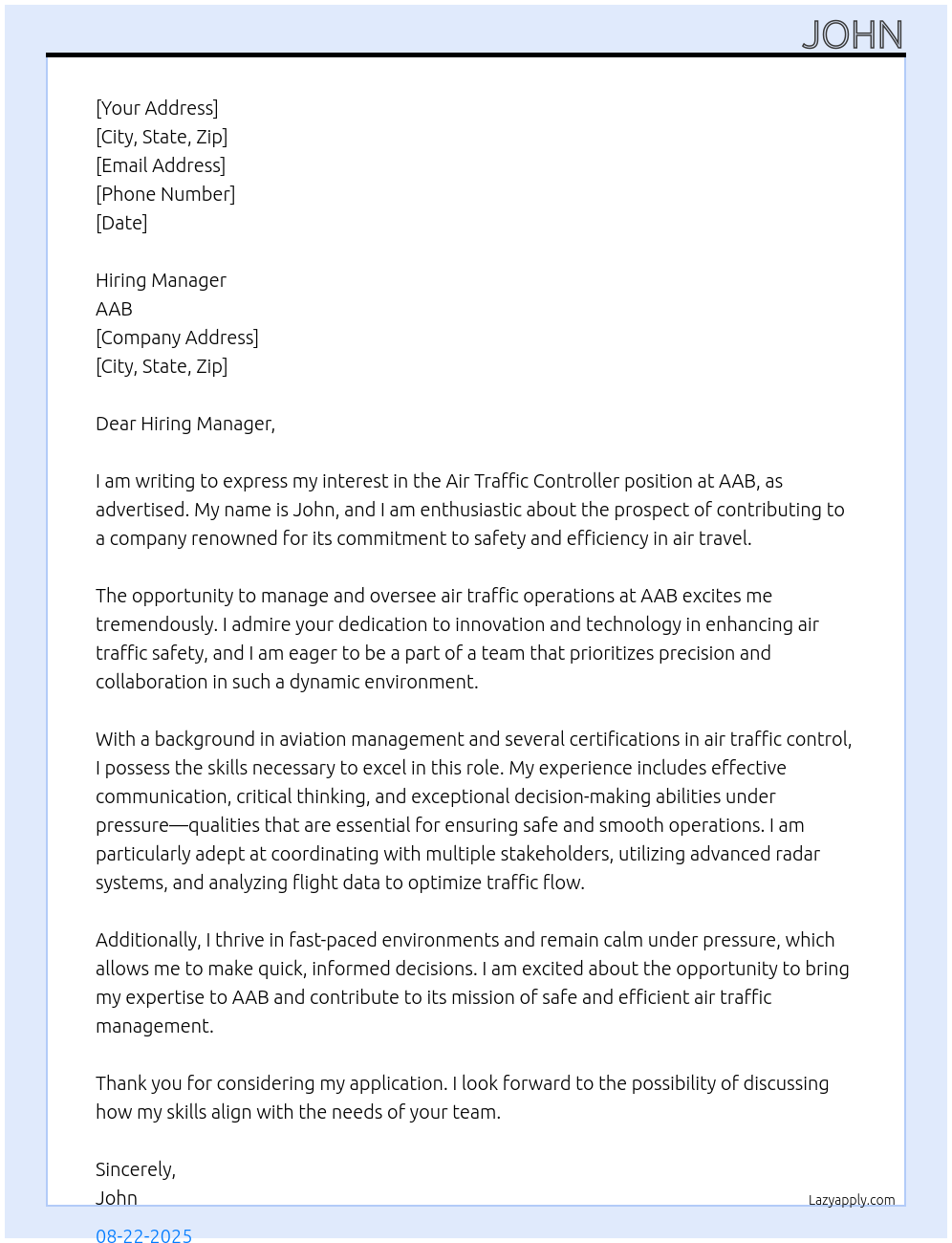 Cover letter for air traffi controller - LazyApply