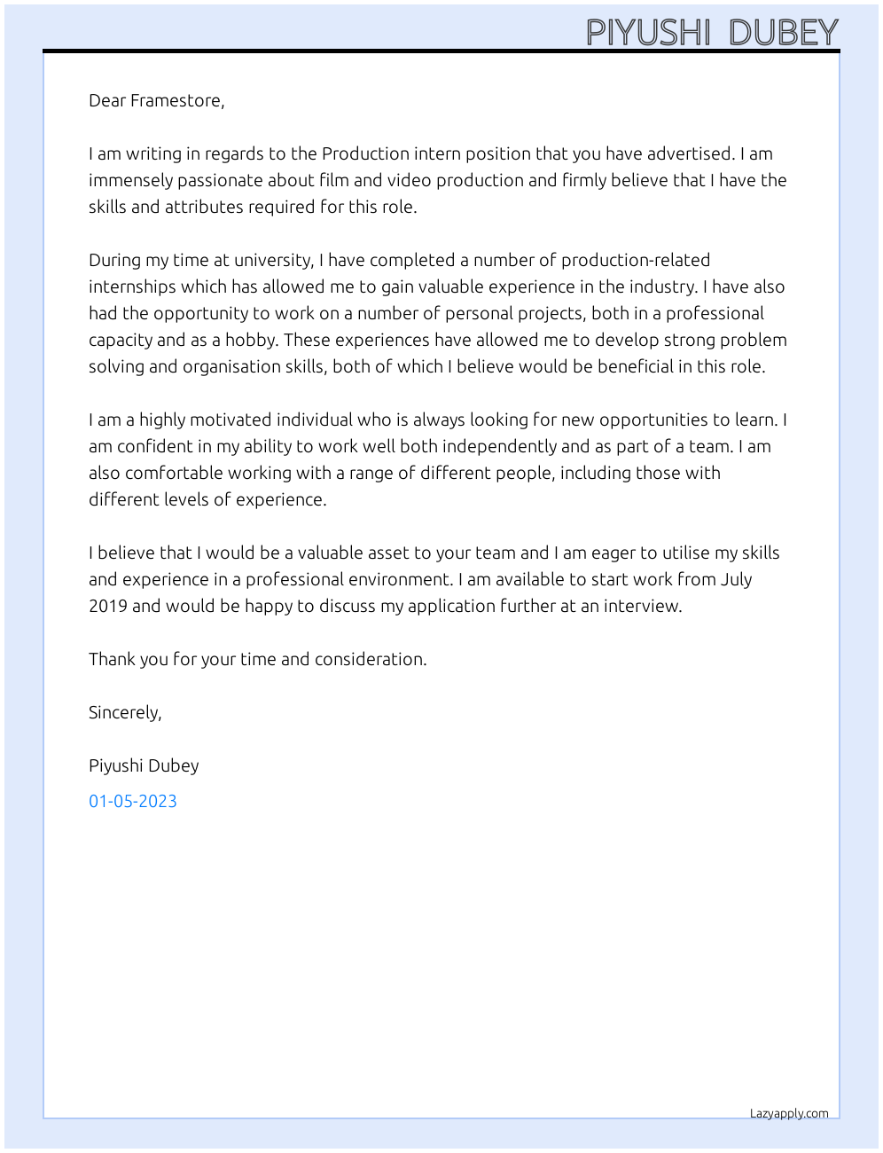 Cover Letter For Framestore LazyApply Cover Letter For Framestore LazyApply