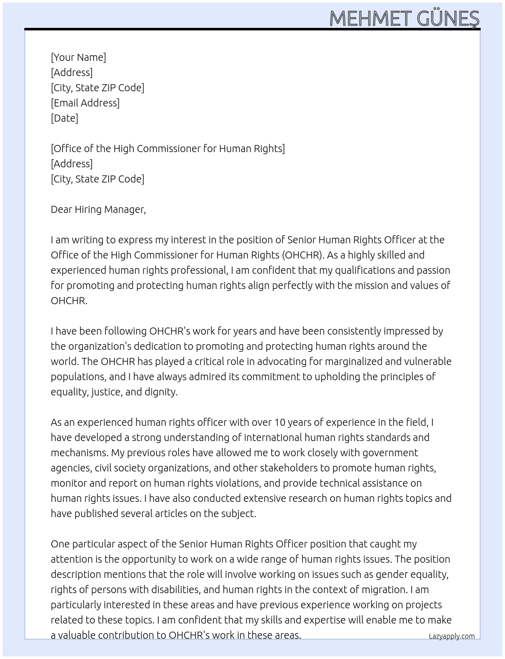 Cover letter for senior human rights officer - LazyApply