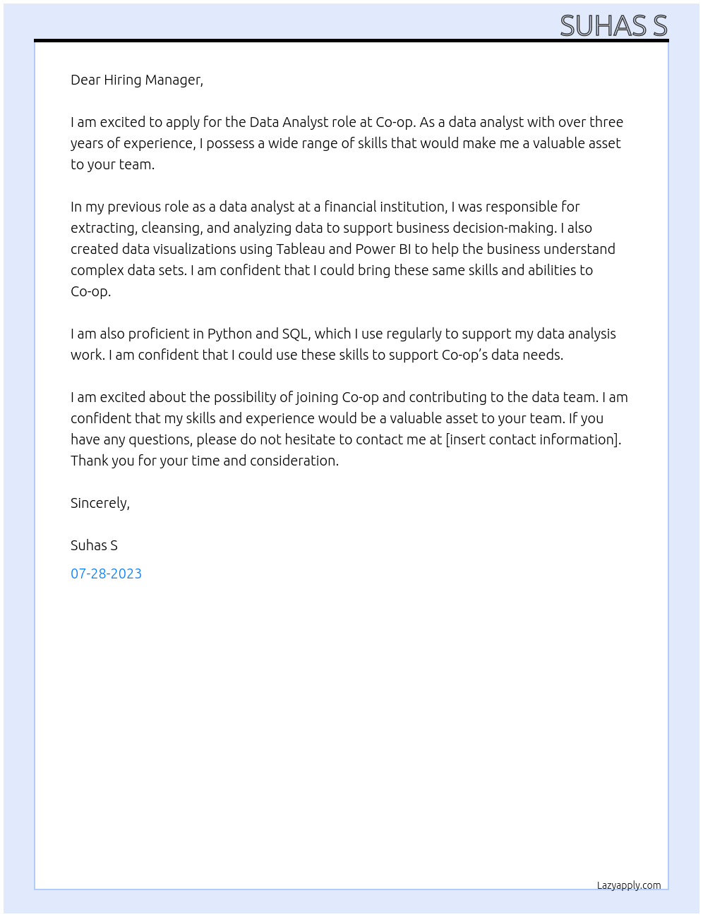 Cover letter for co-op - LazyApply