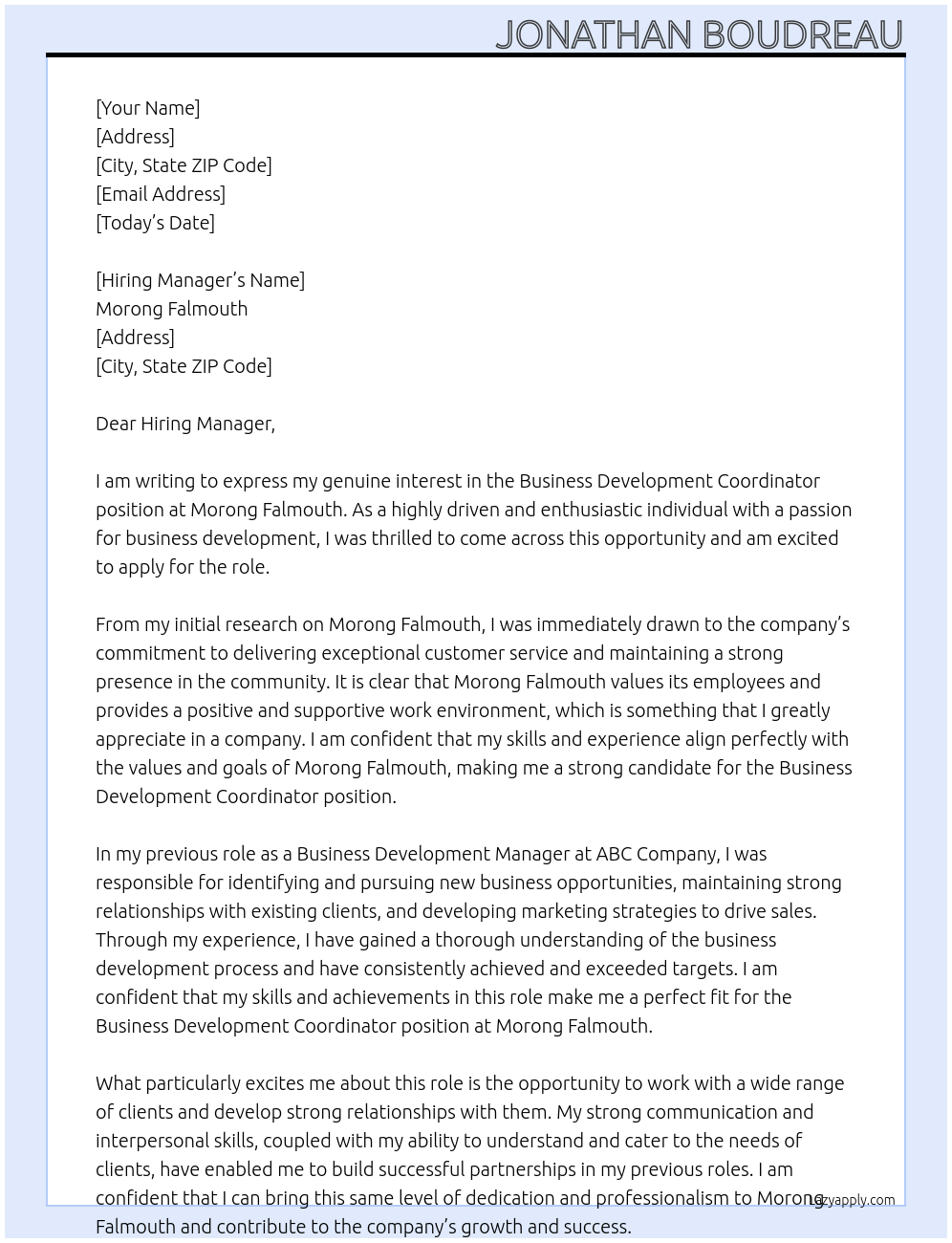 Cover letter for business development coordinator - LazyApply