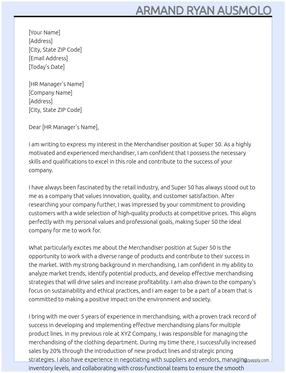 Cover letter for merchandiser - LazyApply