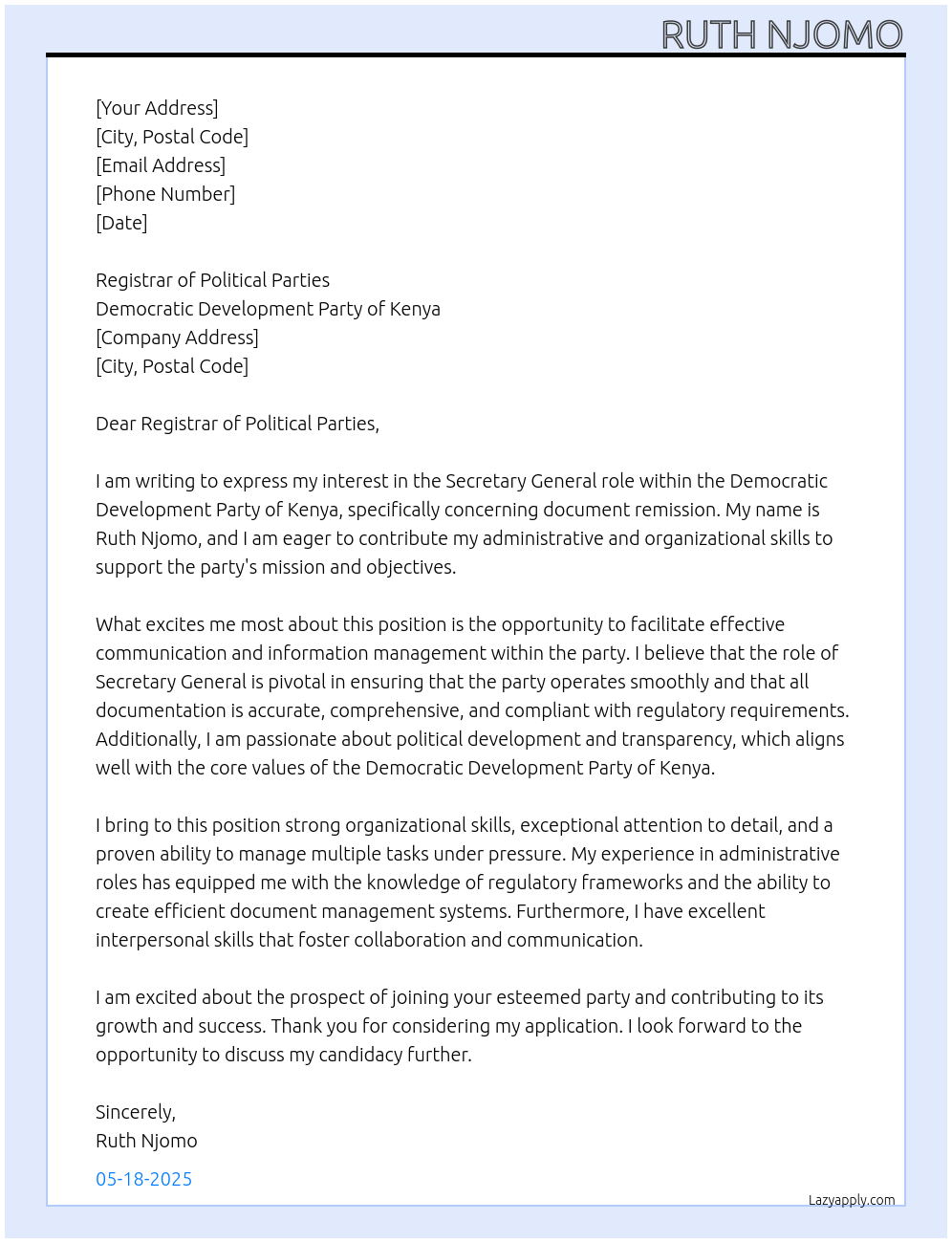 Cover letter for document remission - LazyApply