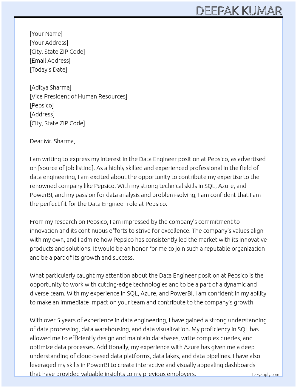 Cover letter for data engineer - LazyApply